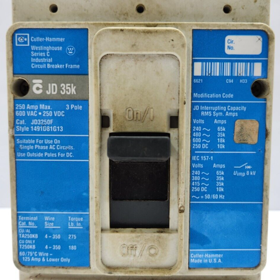 CUTLER-HAMMER JD3250F 3-POLE CIRCUIT BREAKER JD 35K | eBay