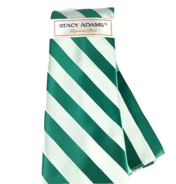 Stacy Adams Signature Gold Tie Hanky Men Emerald Green Striped Handmade ...