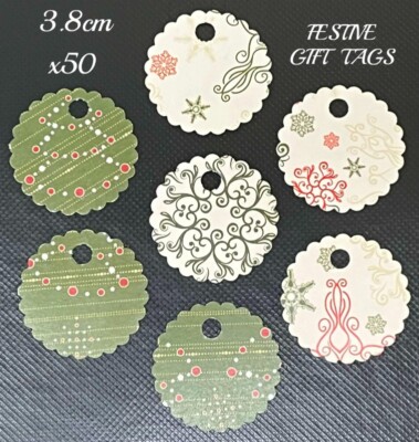 50 Round Scallop Edge Gift Tags Decoration Christmas Xmas | eBay UK