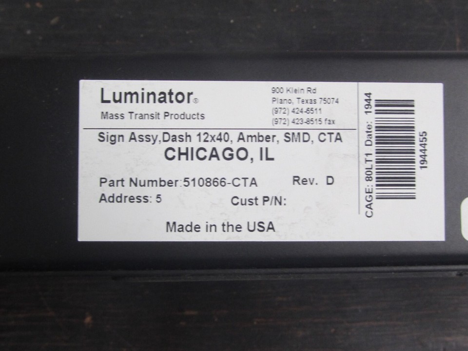 New Luminator 12x40 Interior Dash Sign Amber SMD CTA 510866 | eBay