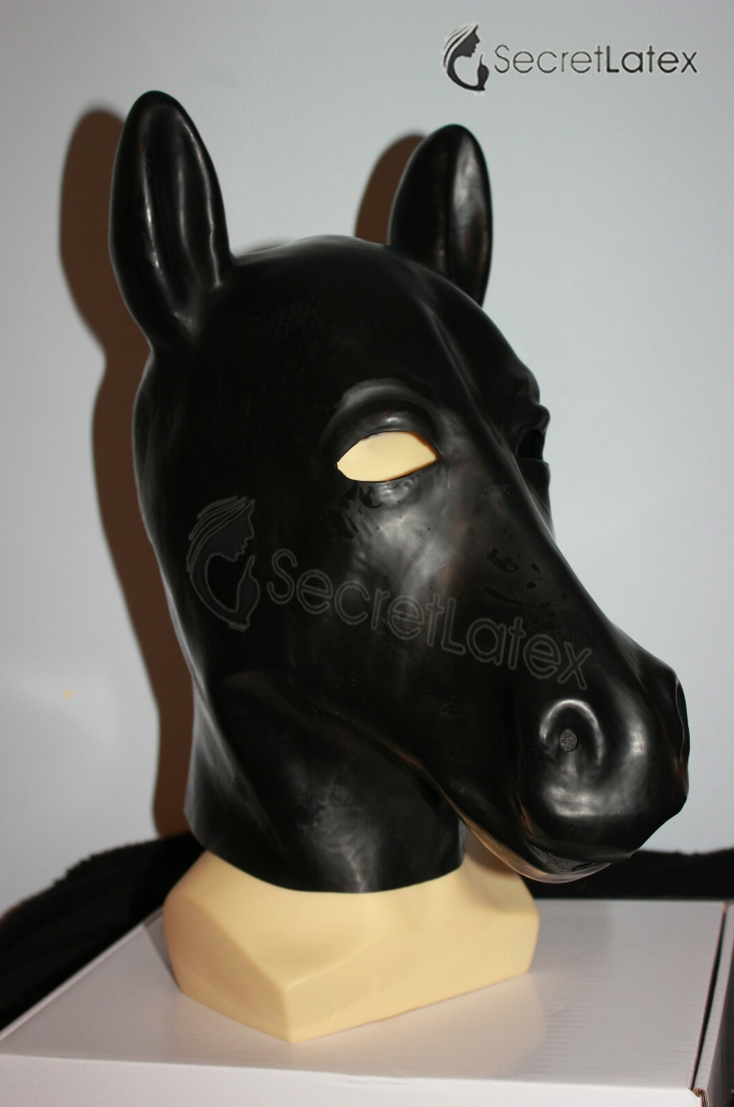 LATEX BLACK RUBBER HORSE HOOD PONY MASK FETISH FULL HEAD MANE MAN MEN ...