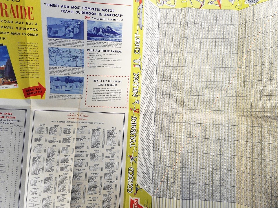 1954 Conoco UNITED STATES Vintage Road Map Conoco Oil Touraide ...