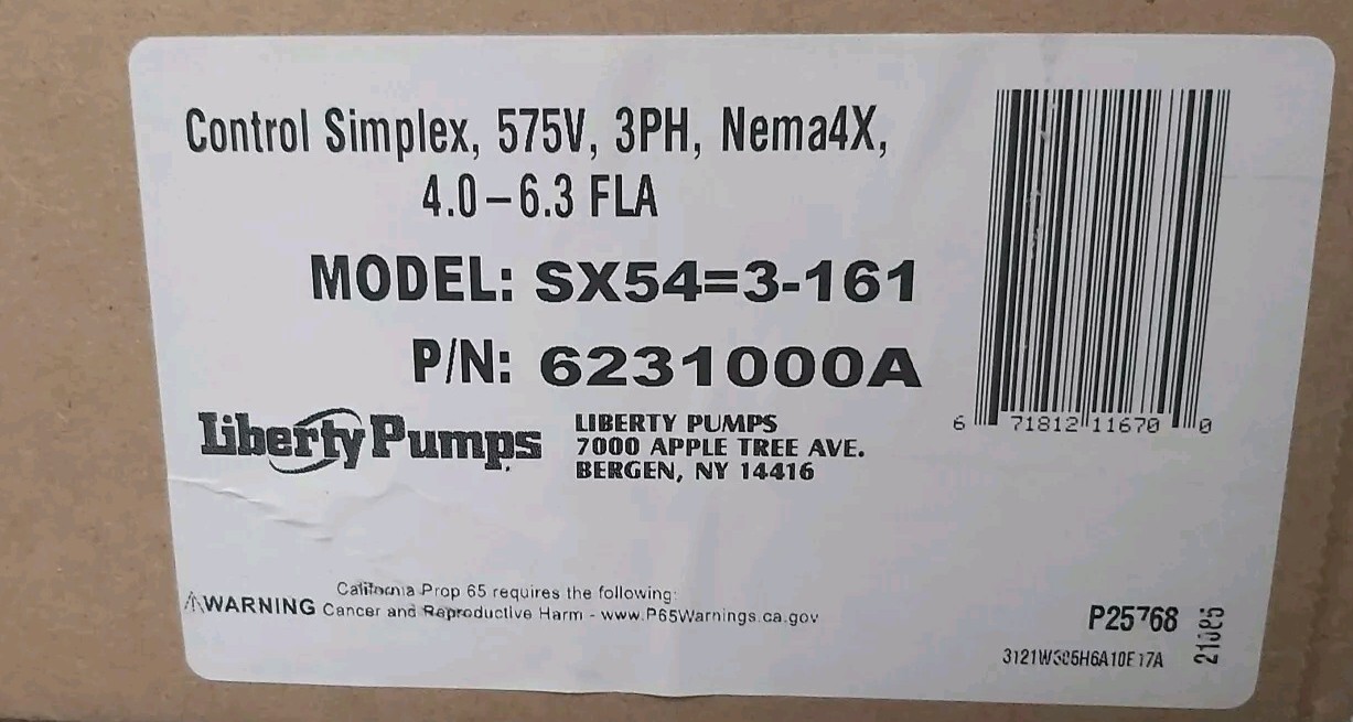 Liberty Pumps SX54=3-161 Simplex Control Panel, 575V, 3-Phase, NEMA 4X ...