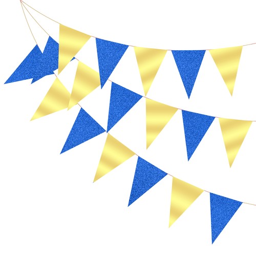 2Pcs 16.5 ft Pennant Banner Flags Garland Paper Triangle Bunting Blue ...