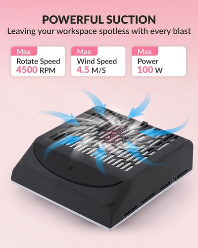 Nail Dust Collector, Professional 100W Nail Vacuum Dust Extractor with ...