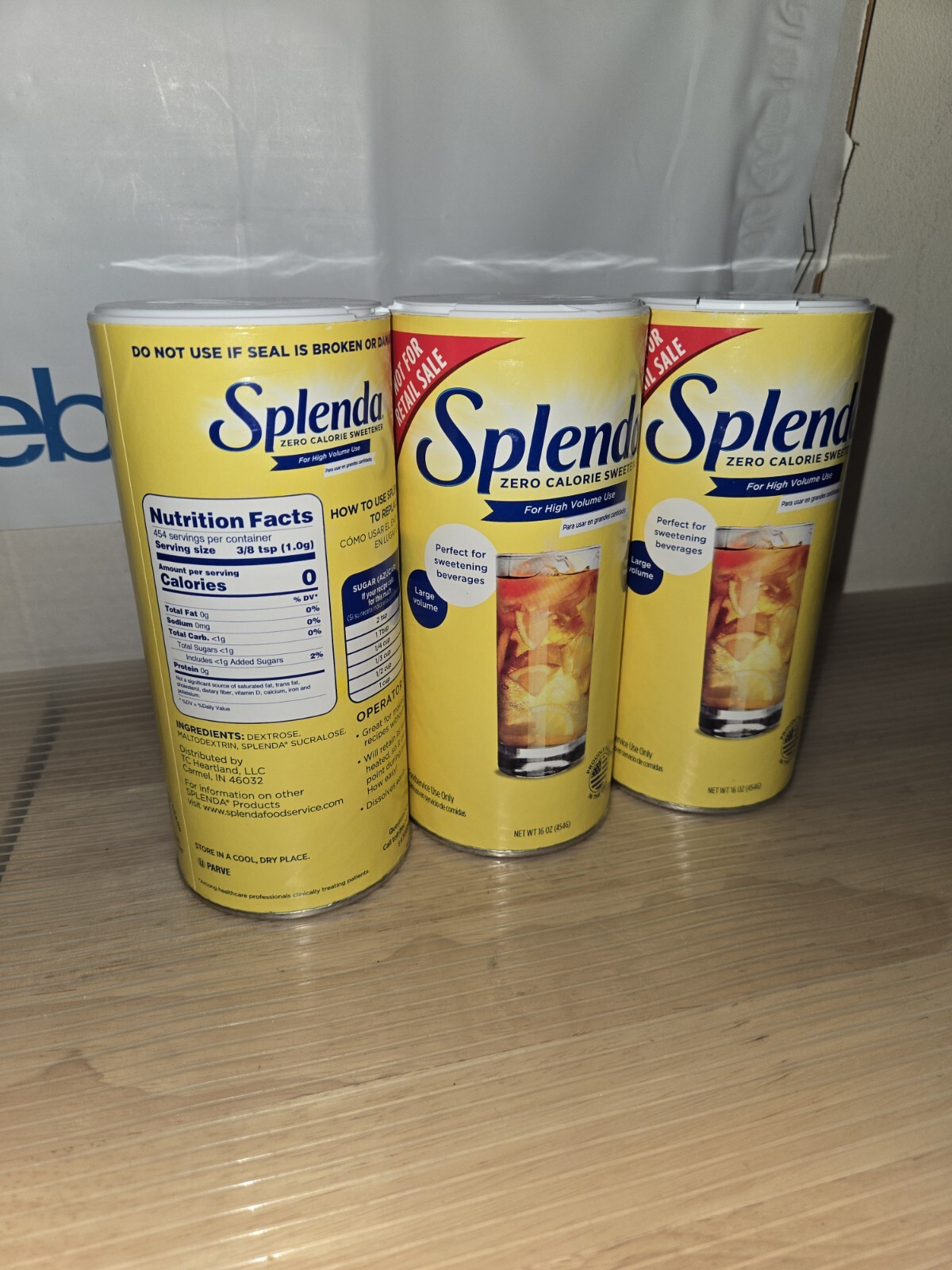 (3) Splenda 16oz (454g) Canisters Zero Calorie Sweetener LOT Of 3 ...