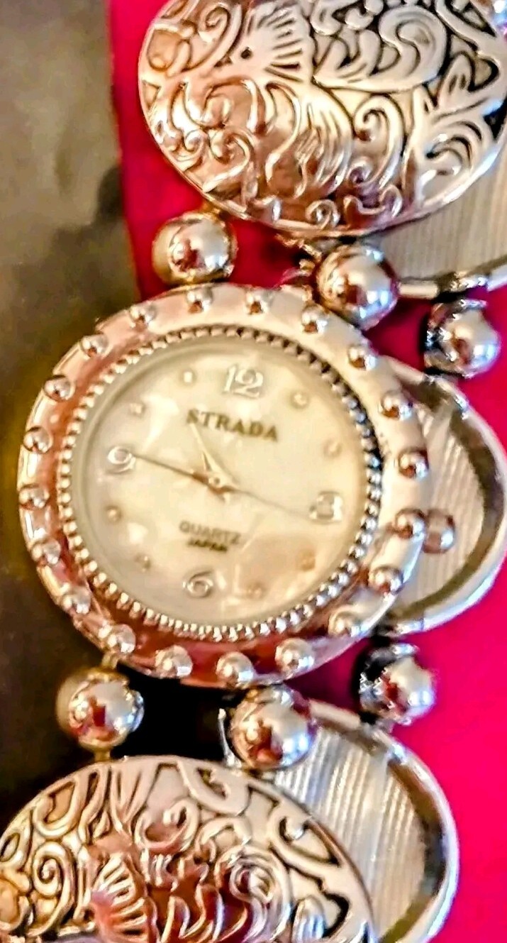 STRADA WATCH/BRACELET, Mother of Pearl Face, Floral Medallion Band, New ...