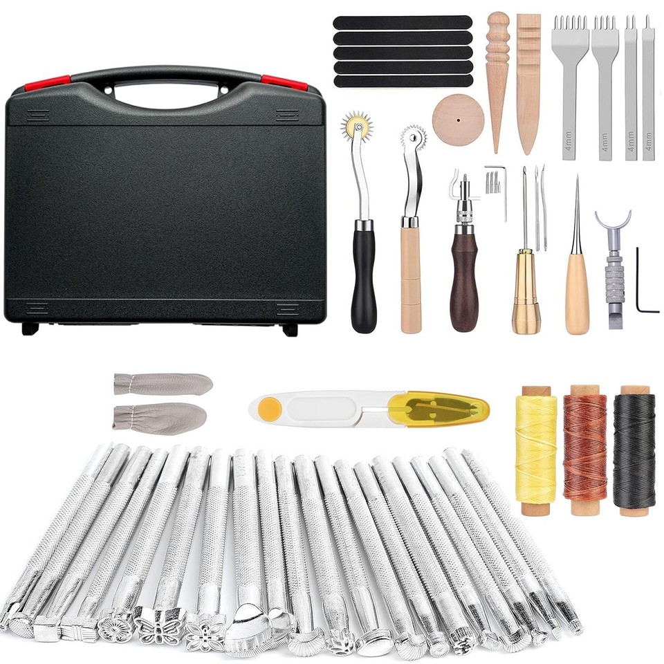 Leather Working Tools Kit with Custom Box Leather Making Craft Tool ...