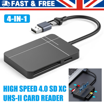 4-in-1 Card Reader USB 3.0/USB-C to Micro SD/TF/CF/MS Compact Flash ...