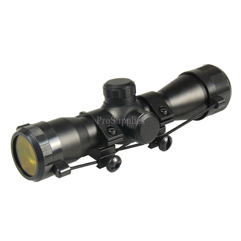 4X32 Crossbow Compact Scope with 4 Line Reticle w/ 1" Picatinny Rings ...