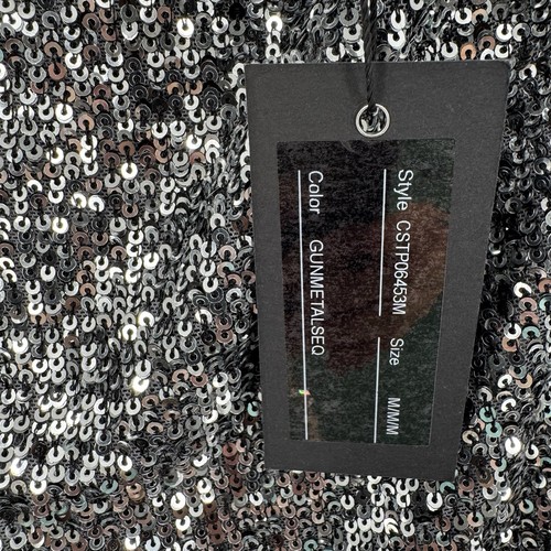 Cable & Gauge Sequin Top Womens Medium Gunmetal Sleeveless Drape Neck ...