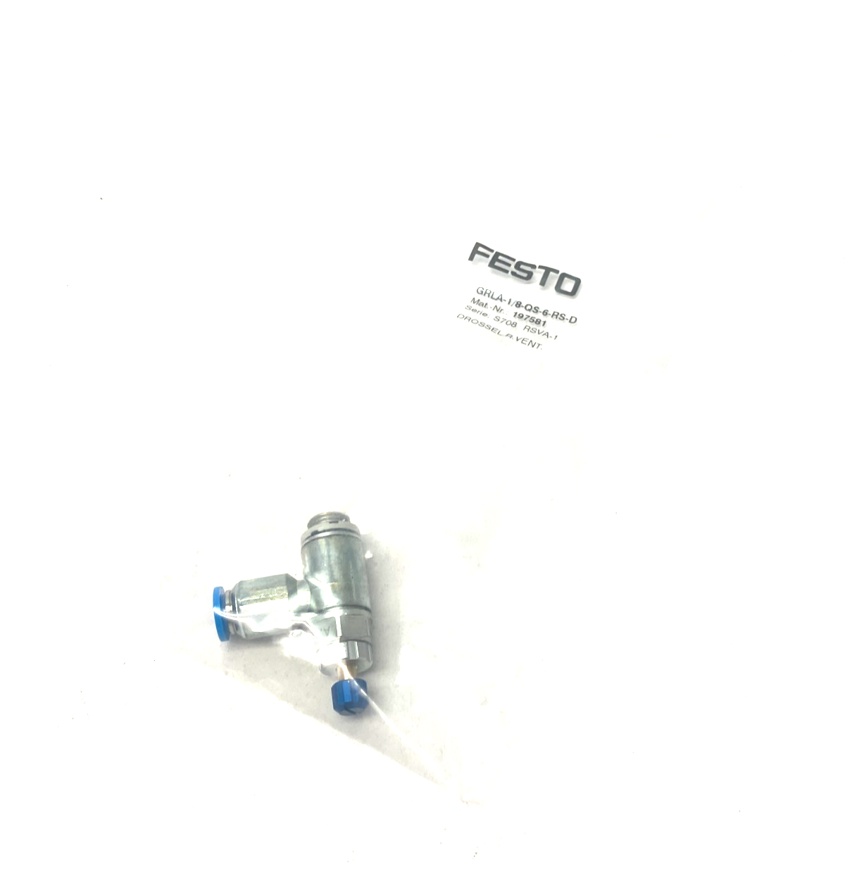 Festo GRLA-1/8-QS-6-RS-D One-Way Flow Control Valve Fitting 6mm Tube OD ...