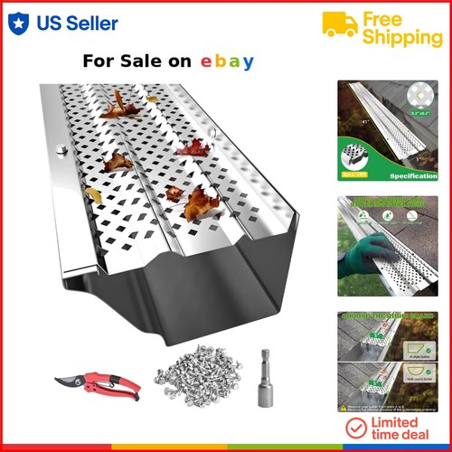 Aluminum Gutter Guards 28FT 5 Inch DIY Leaf Protection Rain Gutter ...
