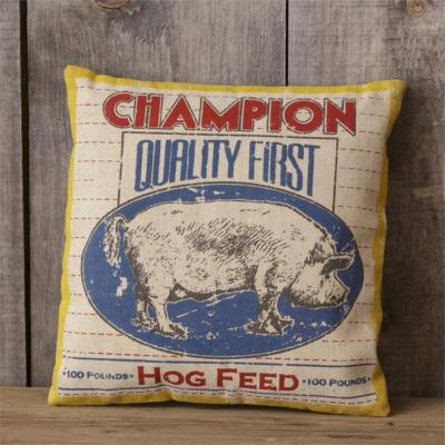 Primitive Rustic Country Champion Hog Feed 16" x 16" Advertising Pillow ...