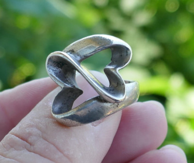 Vintage Sterling Silver Stylized Double Open Heart Designed Ring - Size ...