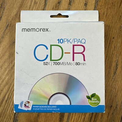 NEW Eco Friendly Memorex 10 Pack CD-R 52X 700MB 80 Min No Plastic ...