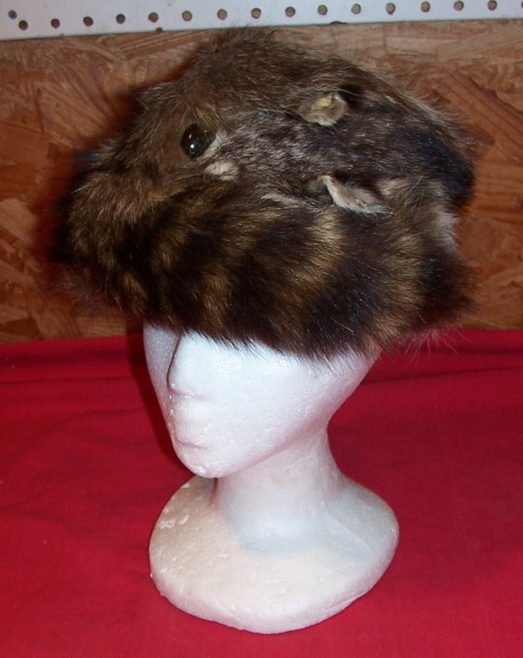 Real Coonskin Cap Raccoon Skin Fur Hat Mountain Man Frontiersman Cowboy ...