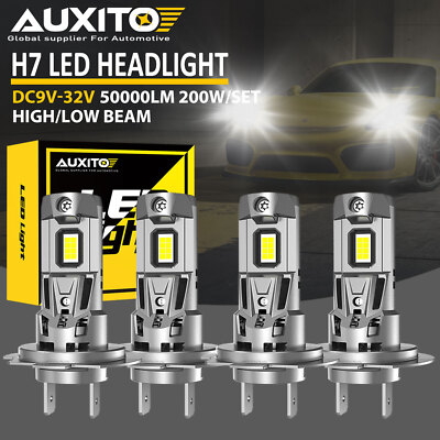 4Pcs H7 LED Headlight Combo Bulbs Kit High + Low Beam 6500K Super White ...