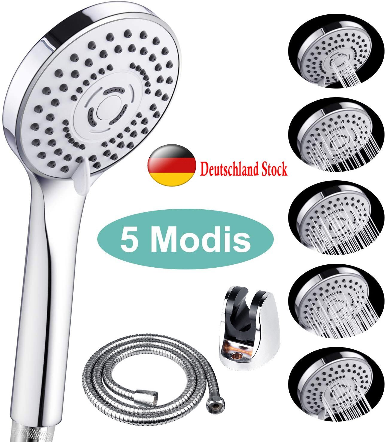 Duschkopf Hochdruck Handbrause Duschbrause Wassersparend Mit Schlauch 5 ...