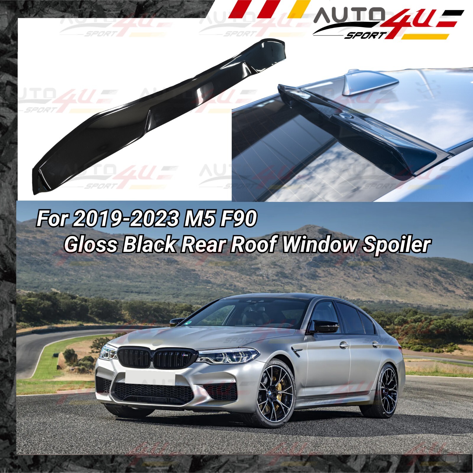 Fits 2018-2023 BMW M5 F90 ABS Gloss Black Rear Roof Window Visor ...
