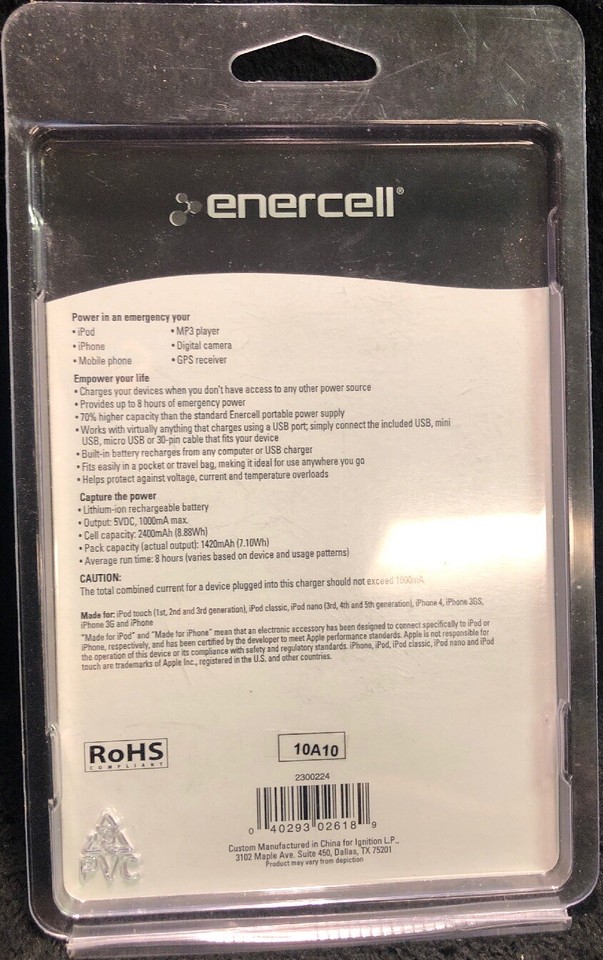 2300224 Enercell Universal Portable Power 2400mAh Battery Back Up ...