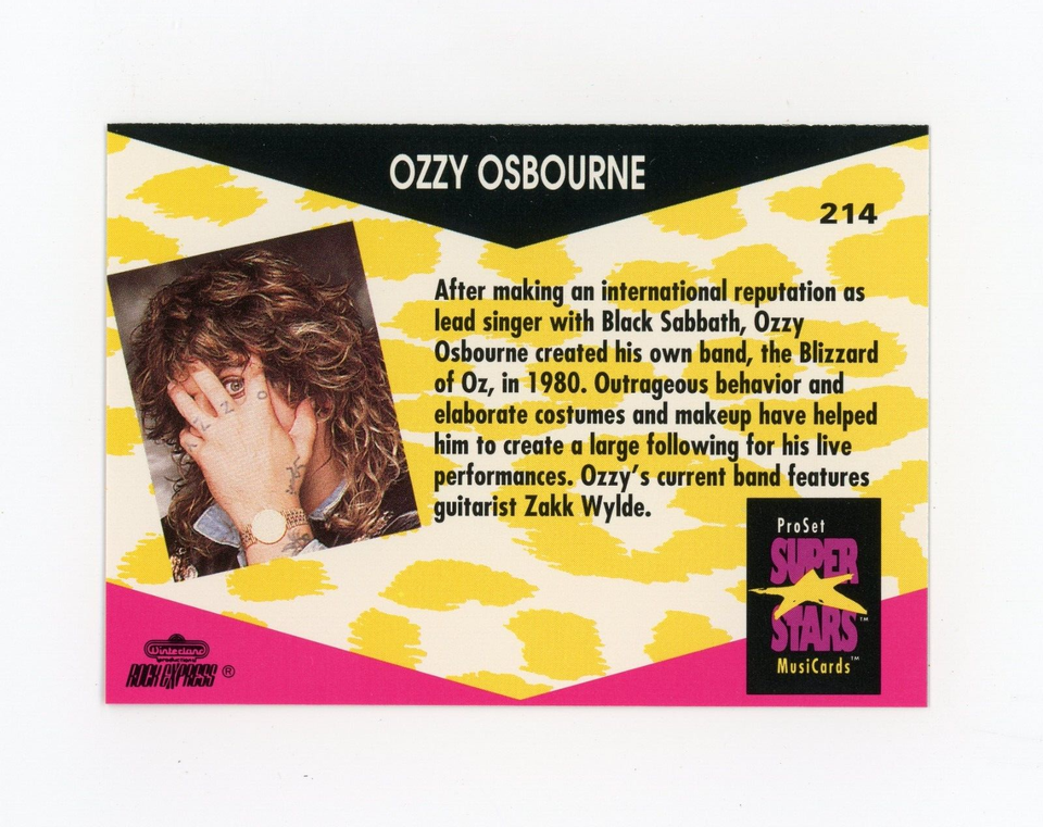OZZY OSBOURNE 1991 Pro Set Super Stars MusiCards Rc #214 JM | eBay