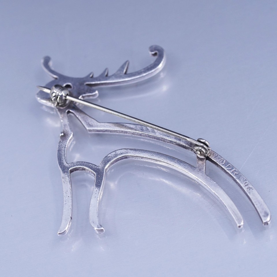 Vintage sterling silver handmade square brooch, 925 antler deer pin | eBay