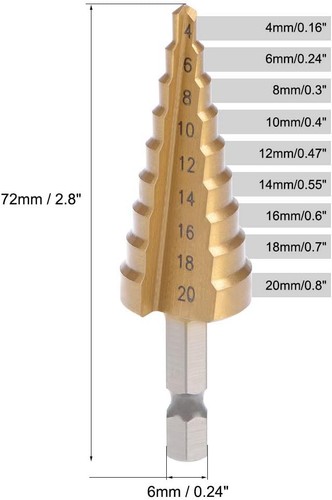 uxcell Step Drill Bit HSS 4241 4mm to 20mm 9 Sizes Titanium Coated Straight Flut 6155523099070 ...
