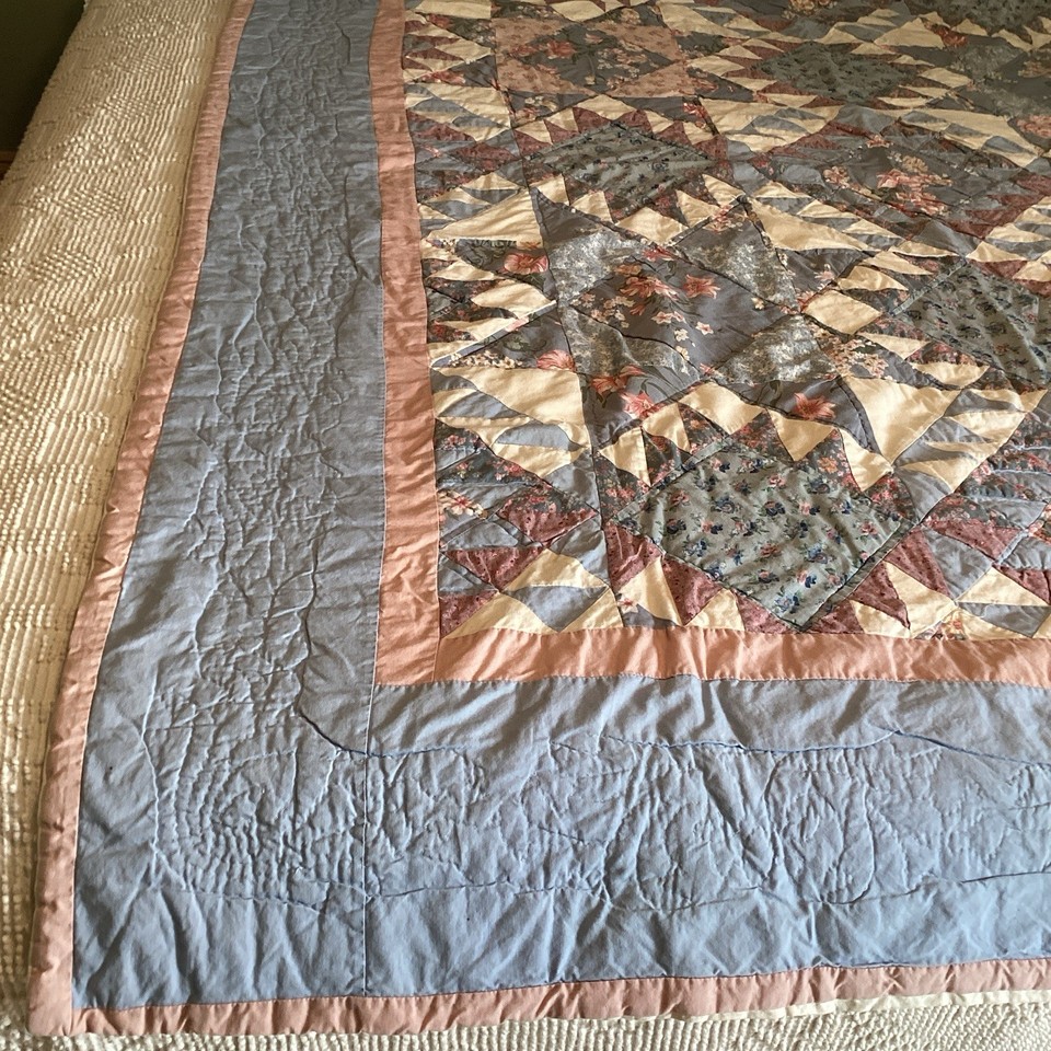 Sawtooth Star Quilt 81" x 64" TwinSize Pastels Blue Floral CUTTER? | eBay