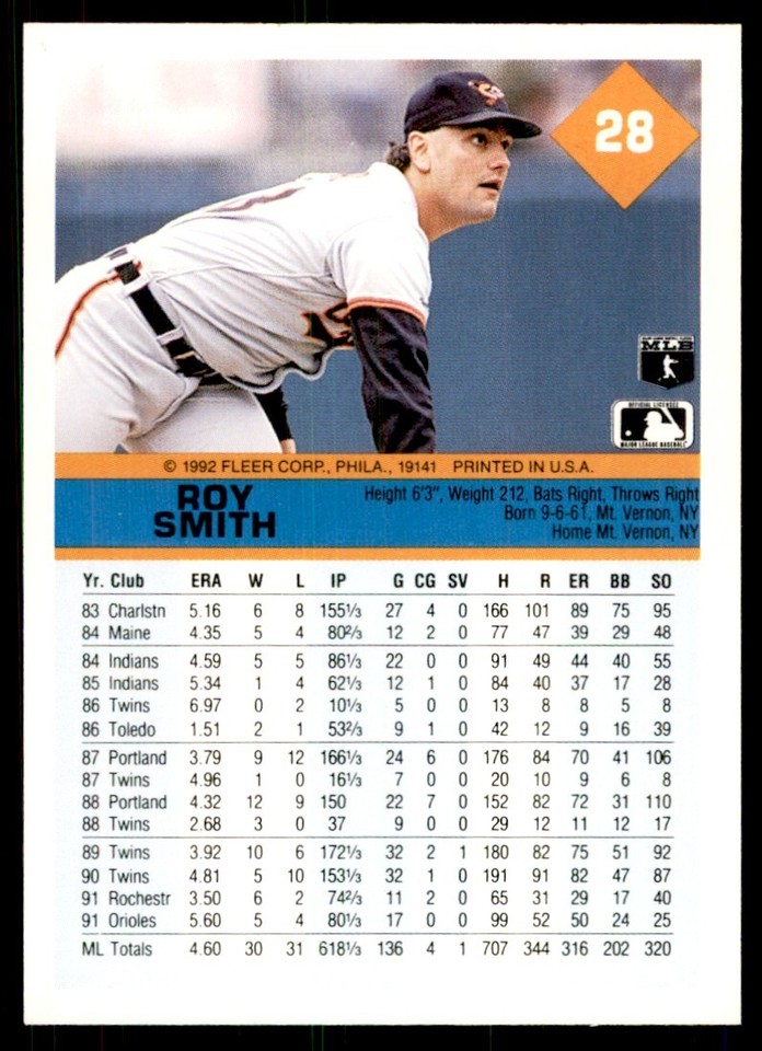 1992 Fleer Roy Smith Baseball Cards #28 | eBay