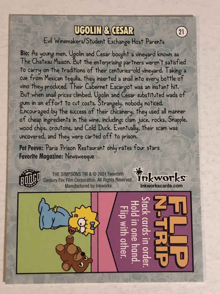 The Simpsons Trading Card 2001 Inkworks #21 Ugolin And Cesar | eBay
