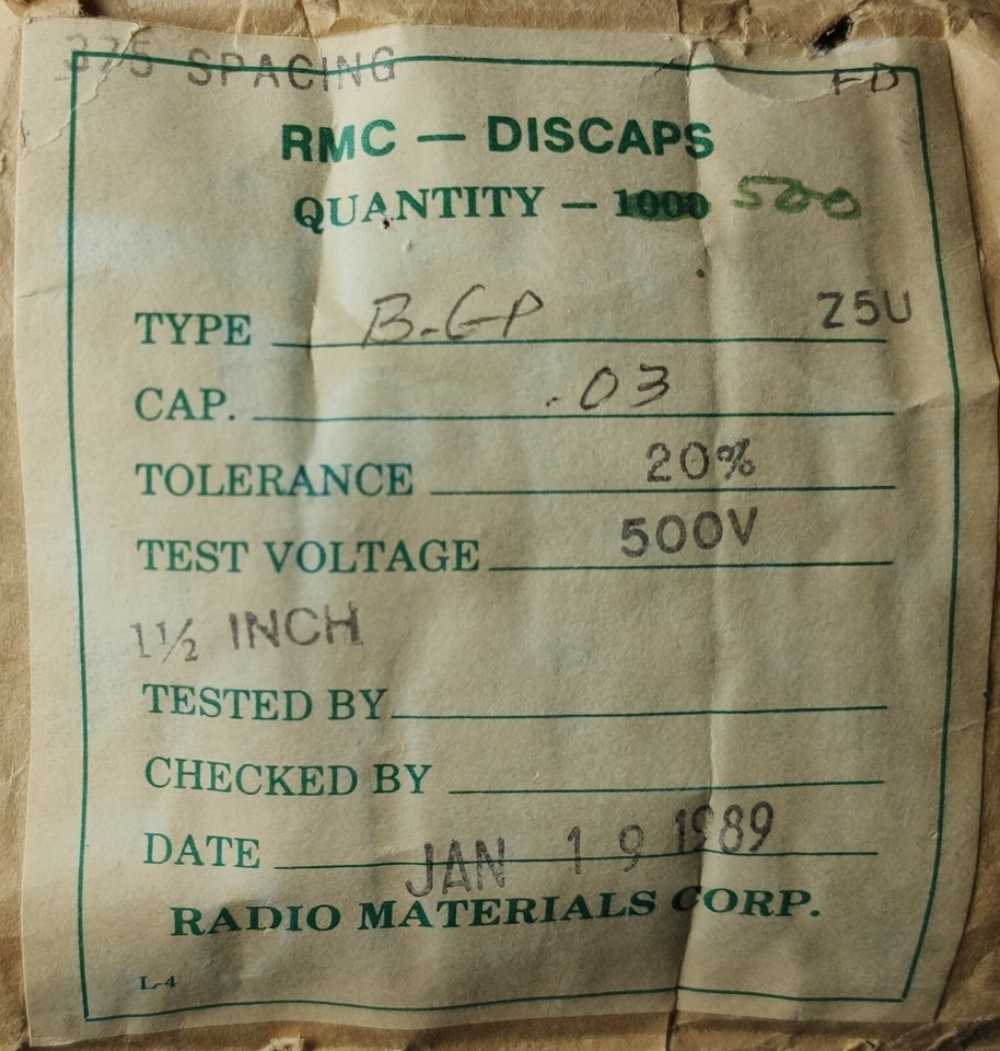 RMC Ceramic Capacitor RMC BGP 0.03uF 500V Z5U Pitch 0.375" | eBay