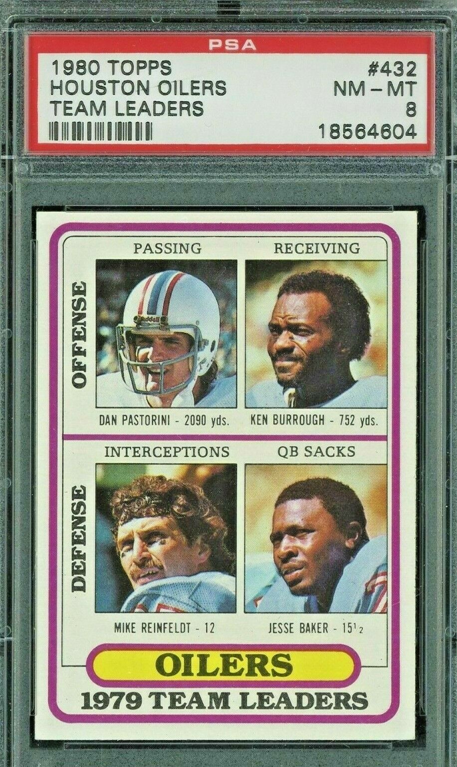 1980 Topps Football #432 Houston Oilers Team Leaders PSA 8 NM-MT ...