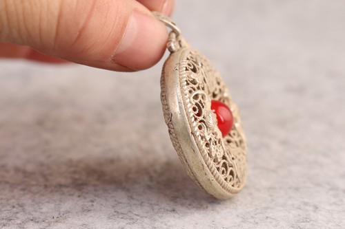 Chinese tibet silver copper handmade bat statue figure pendant netsuke ...