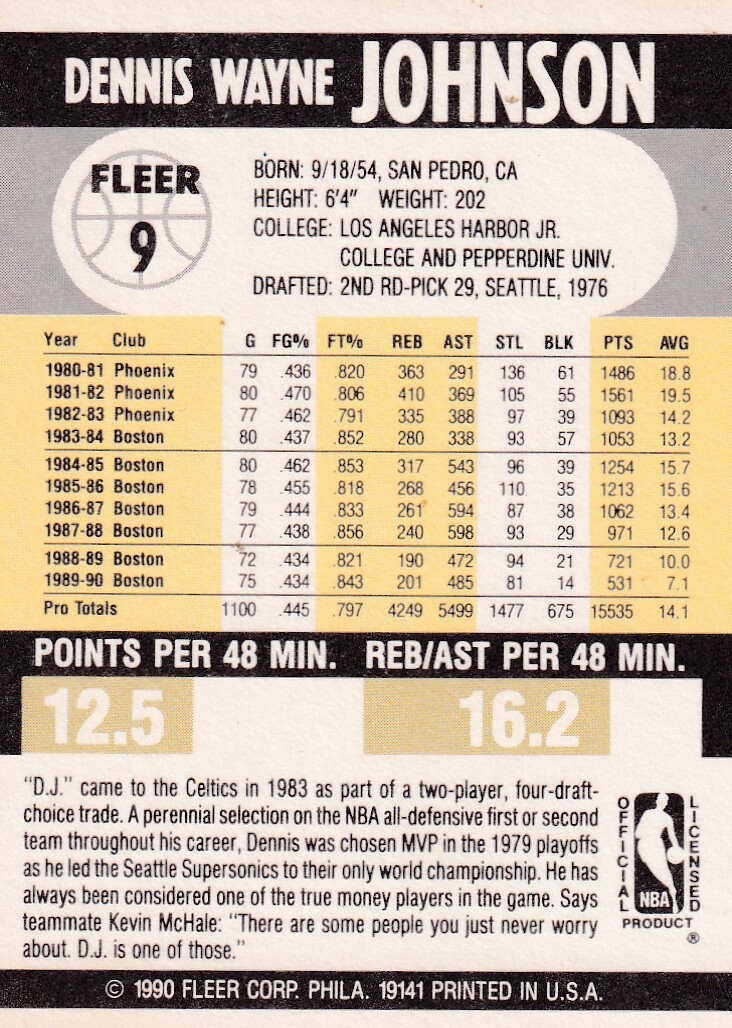 1990-91 Fleer - #9 Dennis Johnson for sale online | eBay