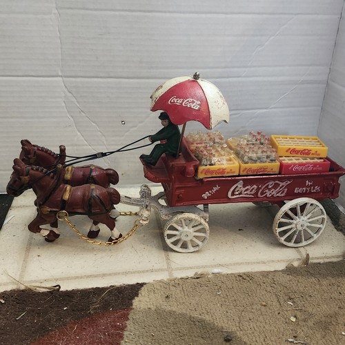 Vintage Cast Iron Coca Cola Horse Drawn Wagon With Umbrella Cases | eBay