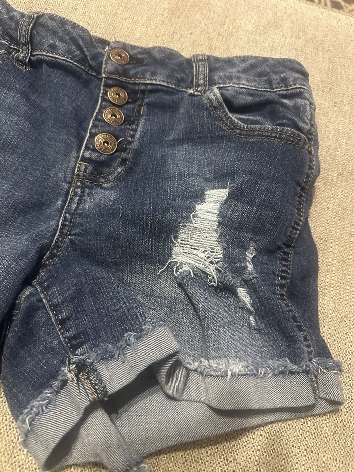 Vanilla Star Distressed Denim Shorts Mid Rise Midi Blue Womens Size 7 ...