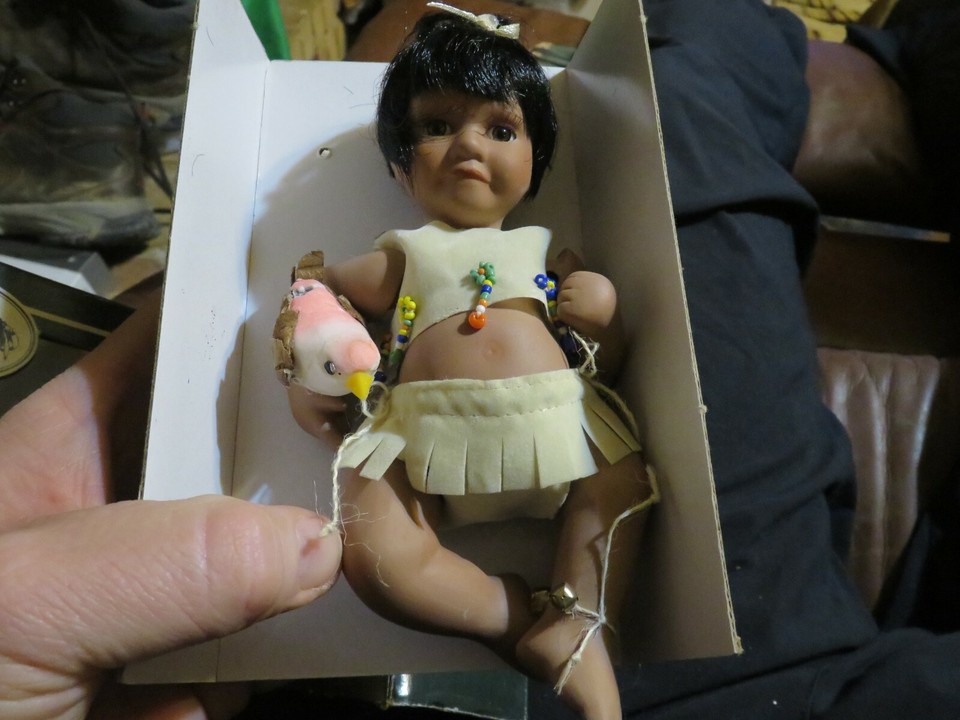 Geppeddo Porcelain Doll Indian Girl 7 1/4" tall (05C248) In Box Name ...