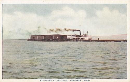 SHIP Petoskey MI c.1910 SS BEAVER or SS SEARCH LIGHT near PMRR Black ...