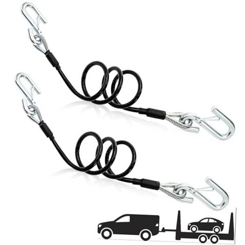 2 Packs 44-1/2'' Trailer Safety Cables, Vinyl-Coated Coiled Towing ...