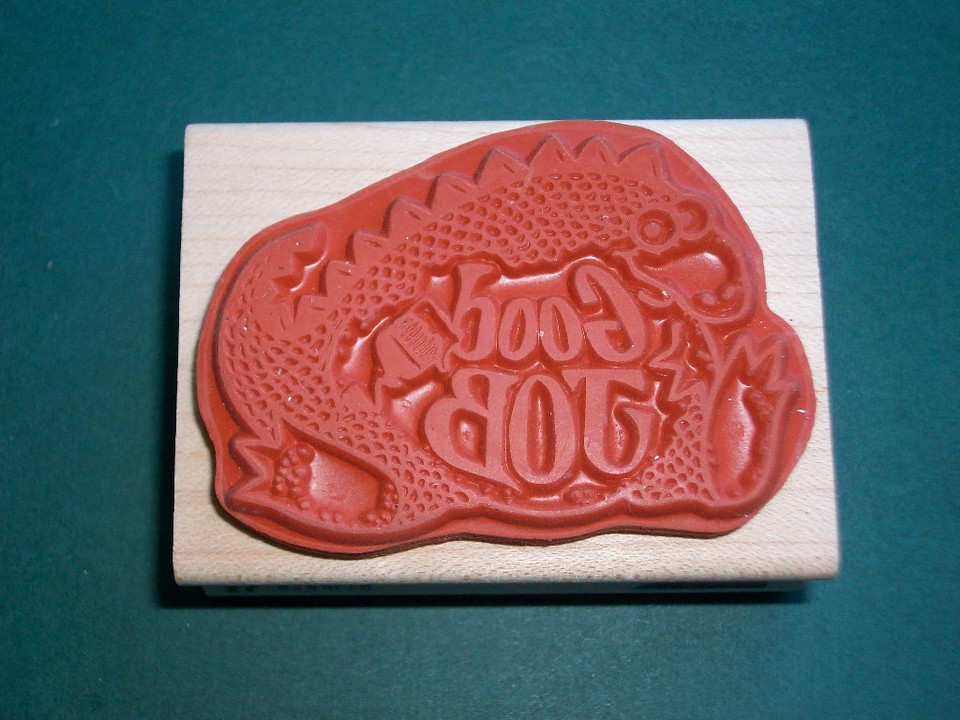 Rubber Stamp SMILING DINOSAUR w/ GOOD JOB Great for Teachers! Reward ...