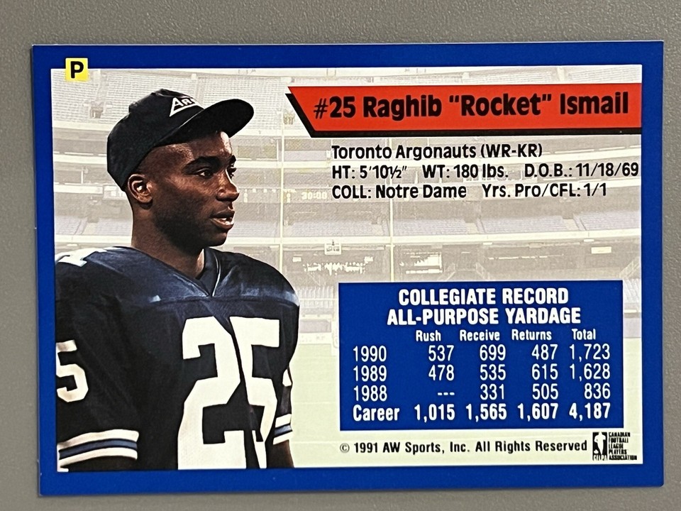 NFL RAGHIB ISMAIL Rocket AW CFL Toronto Argonauts ROOKIE RC Trading ...