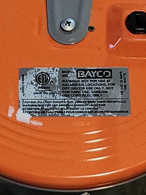 BAYCO RETRACTABLE EXTENSION CORD MODEL 800 30' CORD 125 VAC 10 AMP 1250 ...