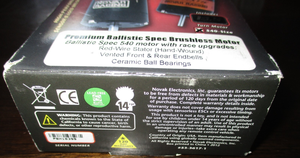 Novak Ballistic 540 1/10 13.5T Sensored Brushless Racing Motor NIB ...