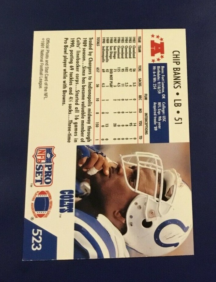 1991 Pro Set # 523 CHIP BANKS Indianapolis Colts Cleveland Browns | eBay