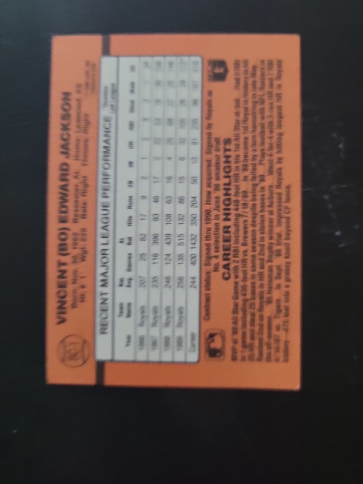 ultra rare error 2 error bo jackson 1990 donruss baseball card in mint ...