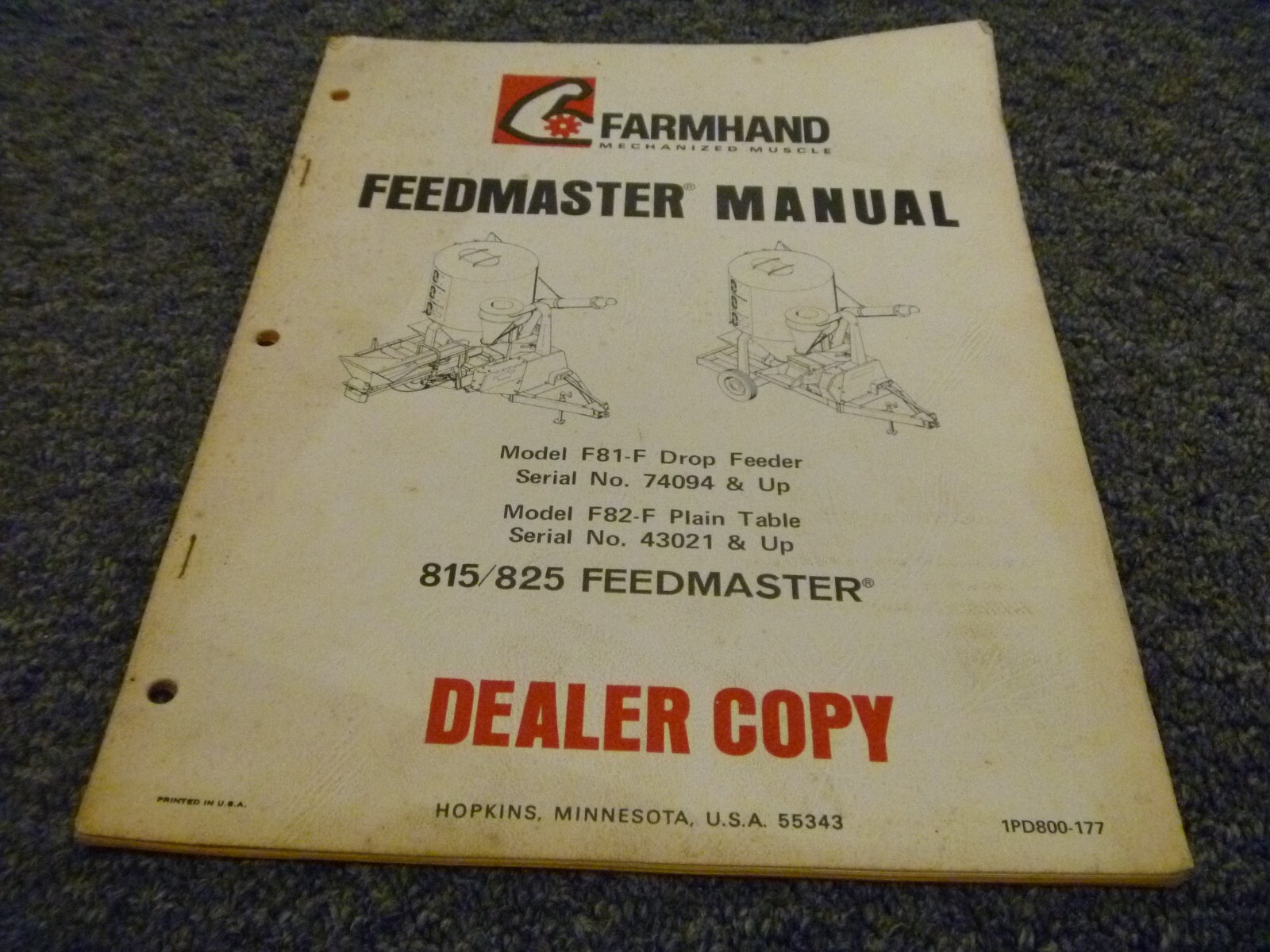 Farmhand F81-F Drop Feeder Parts Catalog & Owner Operator Manual S/N ...