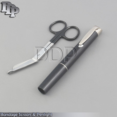 Bandage Scissors Black Handle 4.5" & Black Penlight Medical Surgical ...