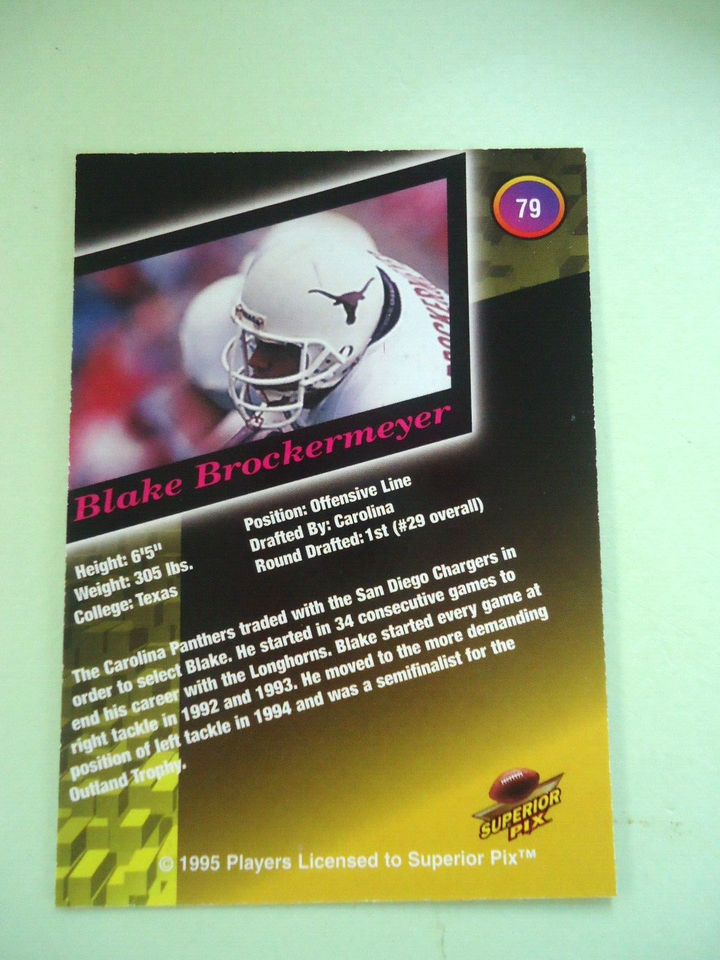 Blake Brockermeyer - 1995 Superior Pix Autographed Football card #79 ...