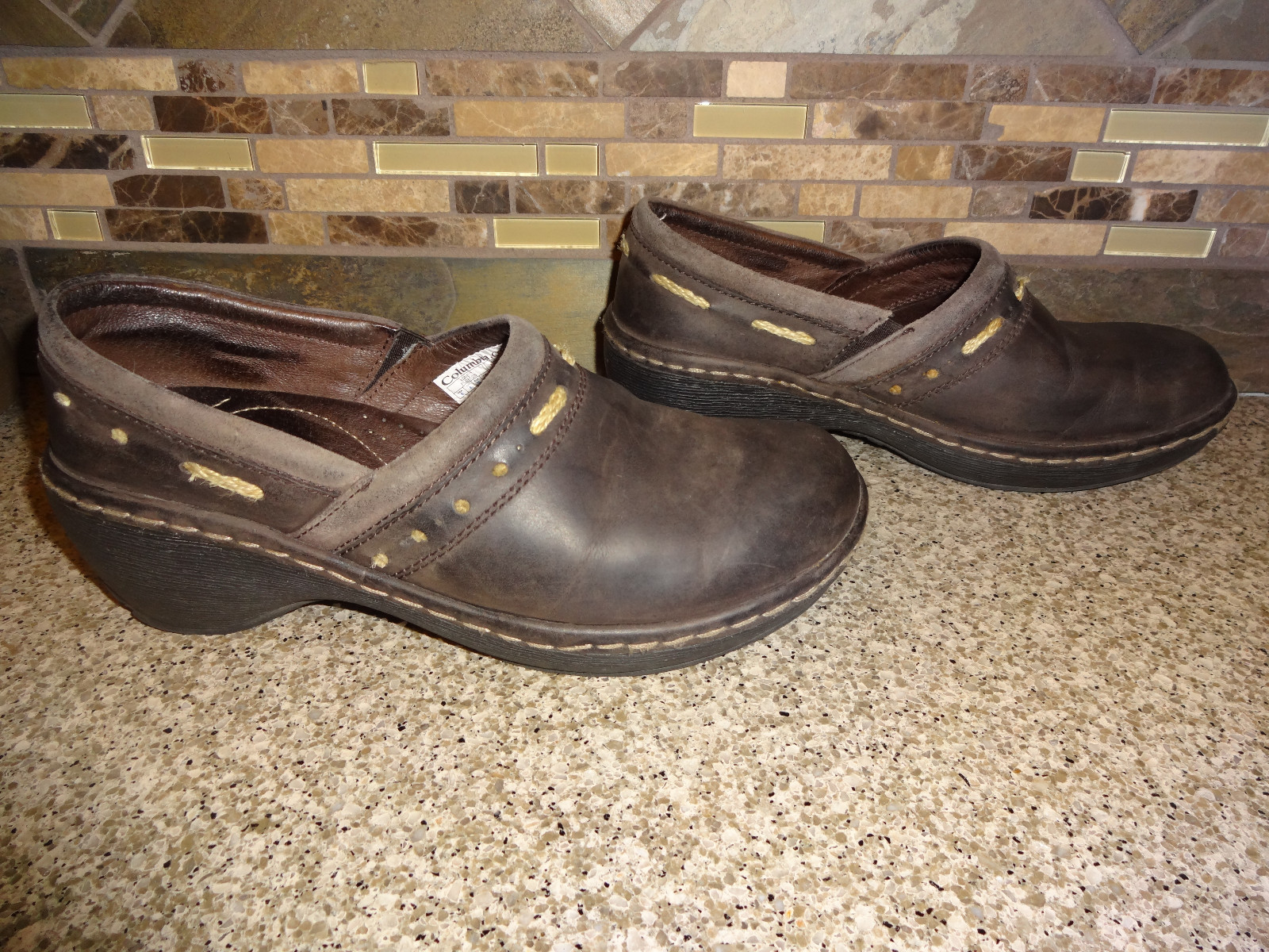 Womens Columbia "Addie" Sz 8/39 Brown Leather Slip-on Shoes Clogs | eBay
